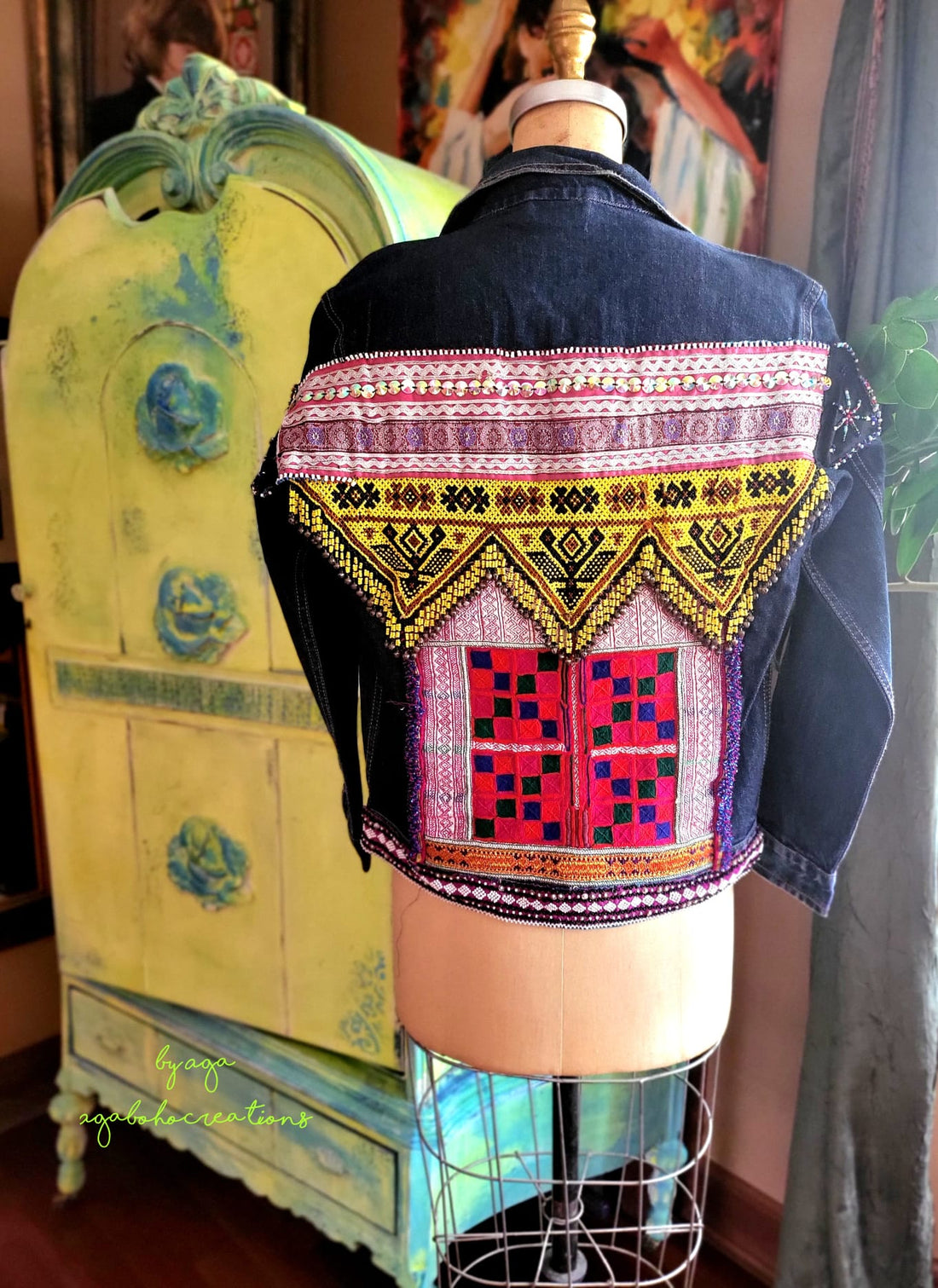 Beaded Jean Jacket - Large – Aga Boho Creations